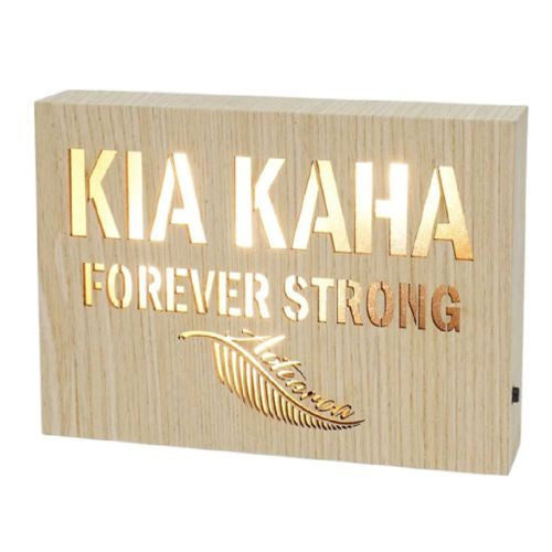 Kia Kaha Forever Strong Wooden LED Block — Creative Treasures NZ